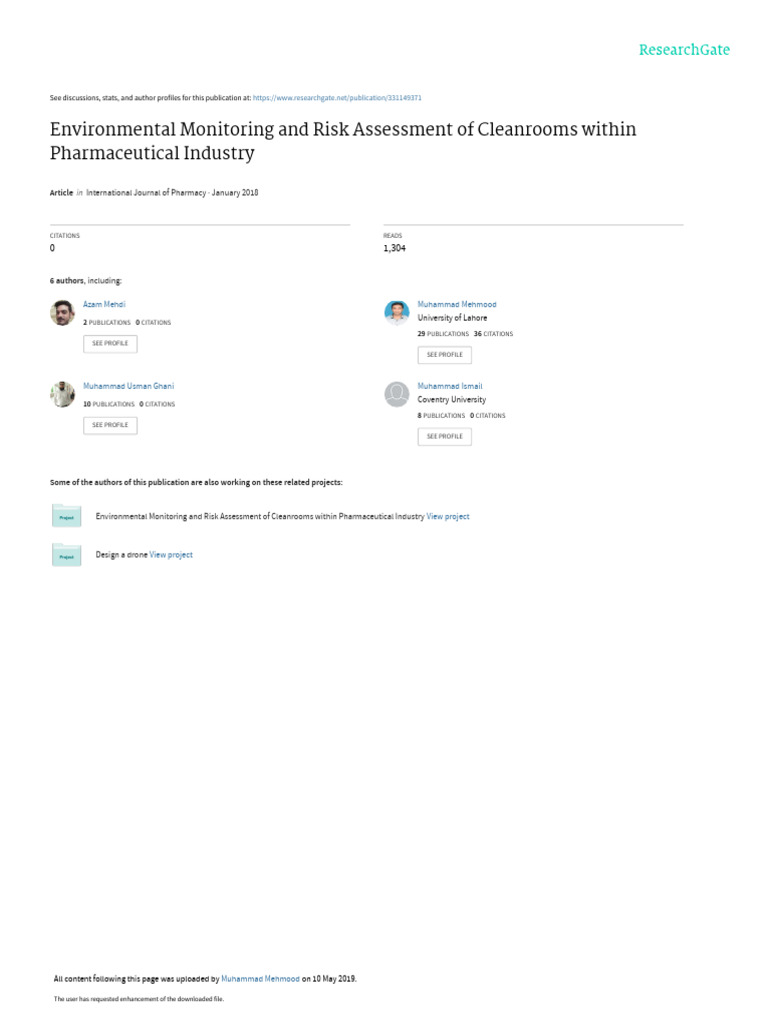 Cleanroom Environmental Monitoring in Pharma | PDF | Sterilization ...