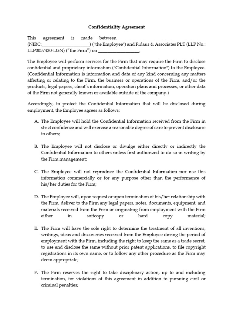 Employee Confidentiality Terms | PDF | Confidentiality | Employment