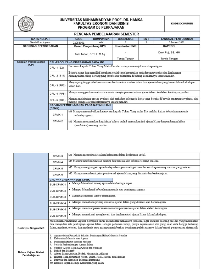 RPS Pendidikan Agama Islam | PDF