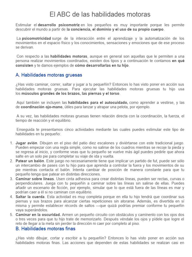 El ABC de Las Habilidades Motoras | PDF | Relaciones personales ...