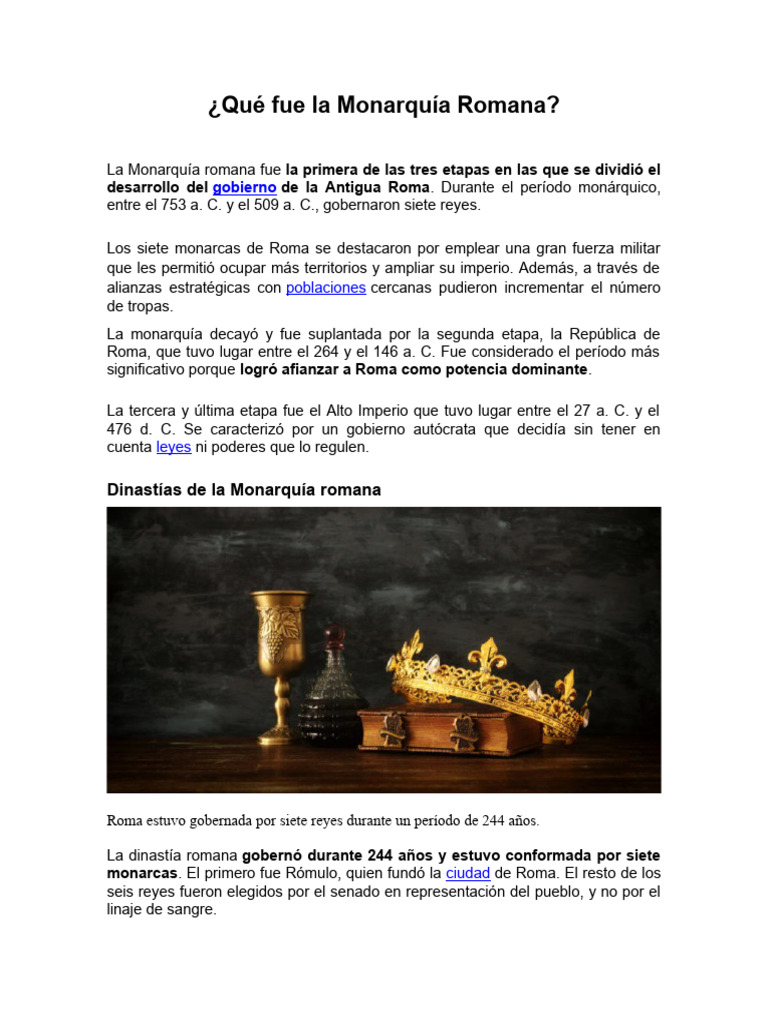 Características de la Monarquía Romana | PDF | Roma antigua | Europa ...