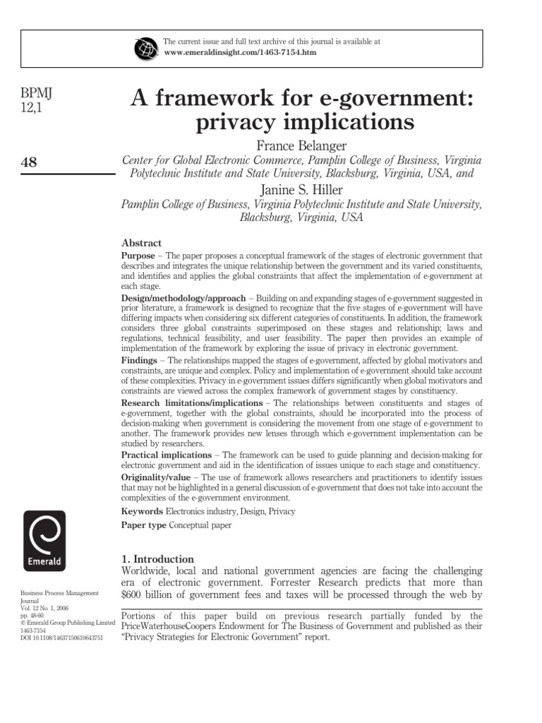 E-Government Framework: Privacy Implications | PDF | E Government | Privacy