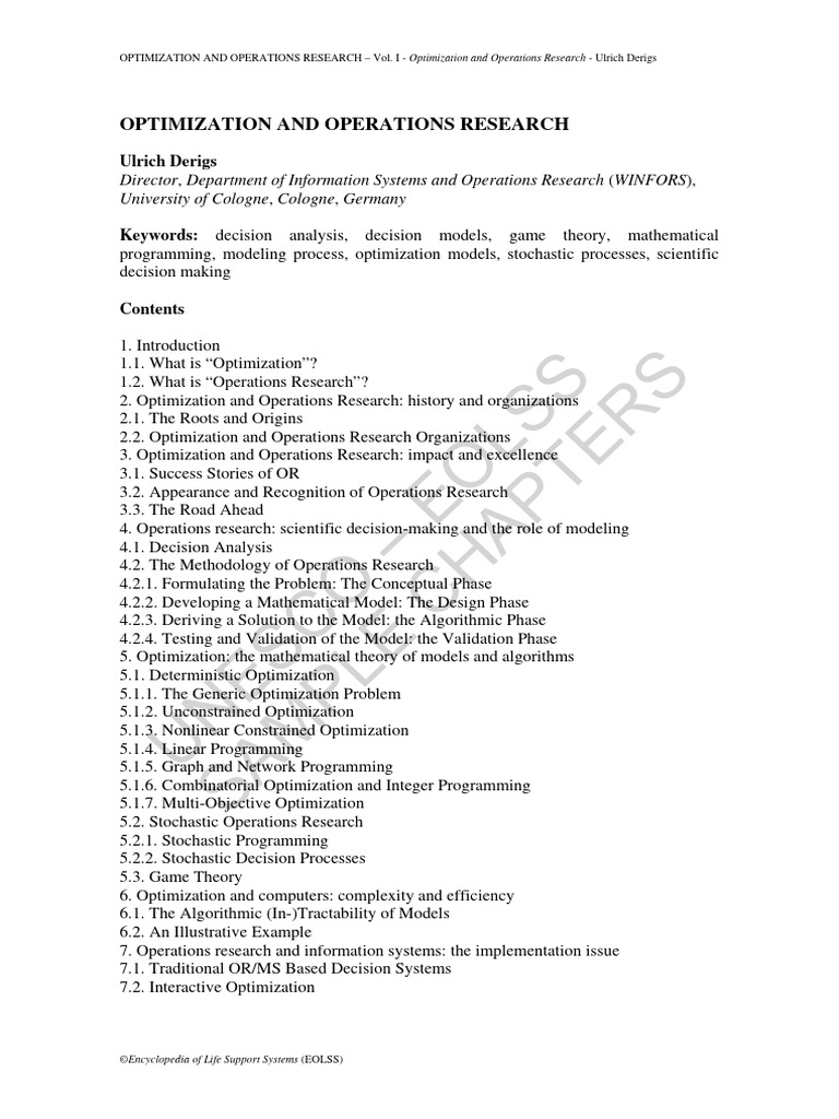 Unesco - Eolss Sample Chapters: Optimization and Operations Research | PDF | Mathematical ...