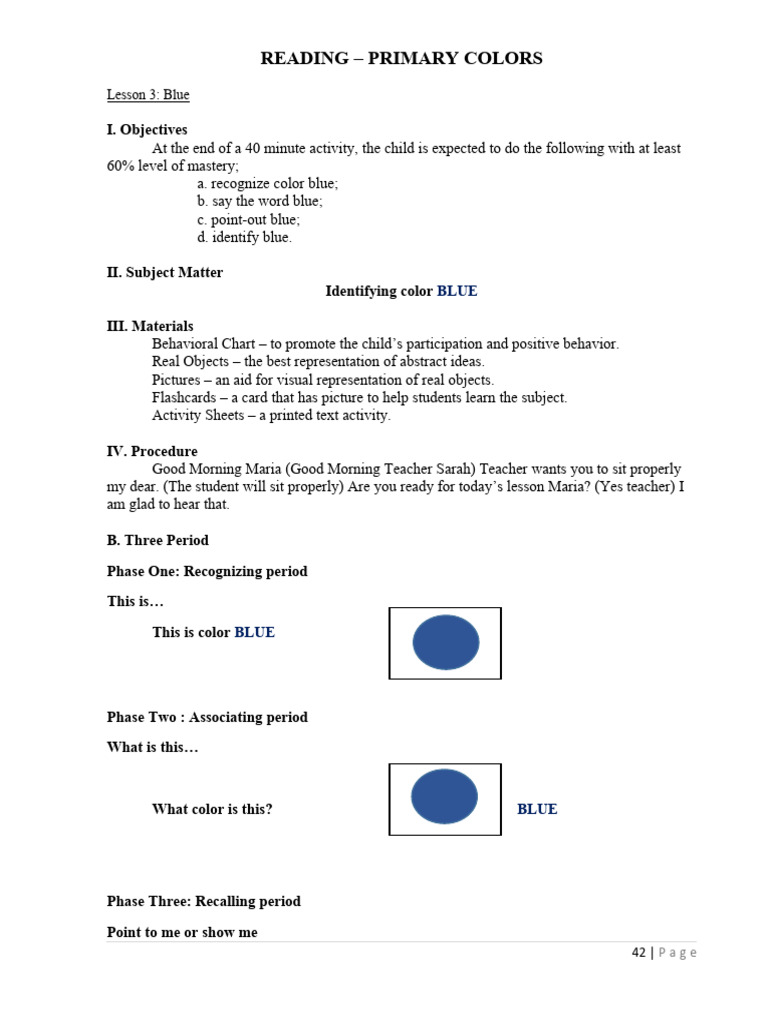 Preschool Lesson Plan: Color Blue | PDF | Color | Neuroscience