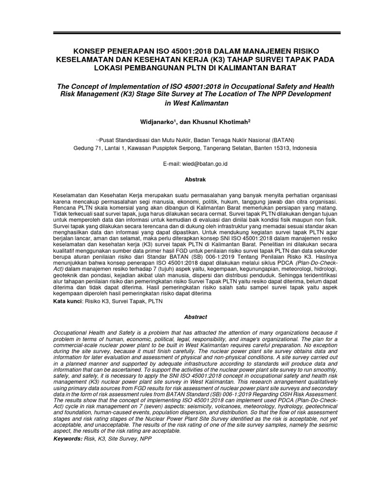 Konsep Penerapan ISO 450012018 Dalam Manajemen Risiko Keselamatan Dan Kesehatan Kerja (K3) Tahap ...
