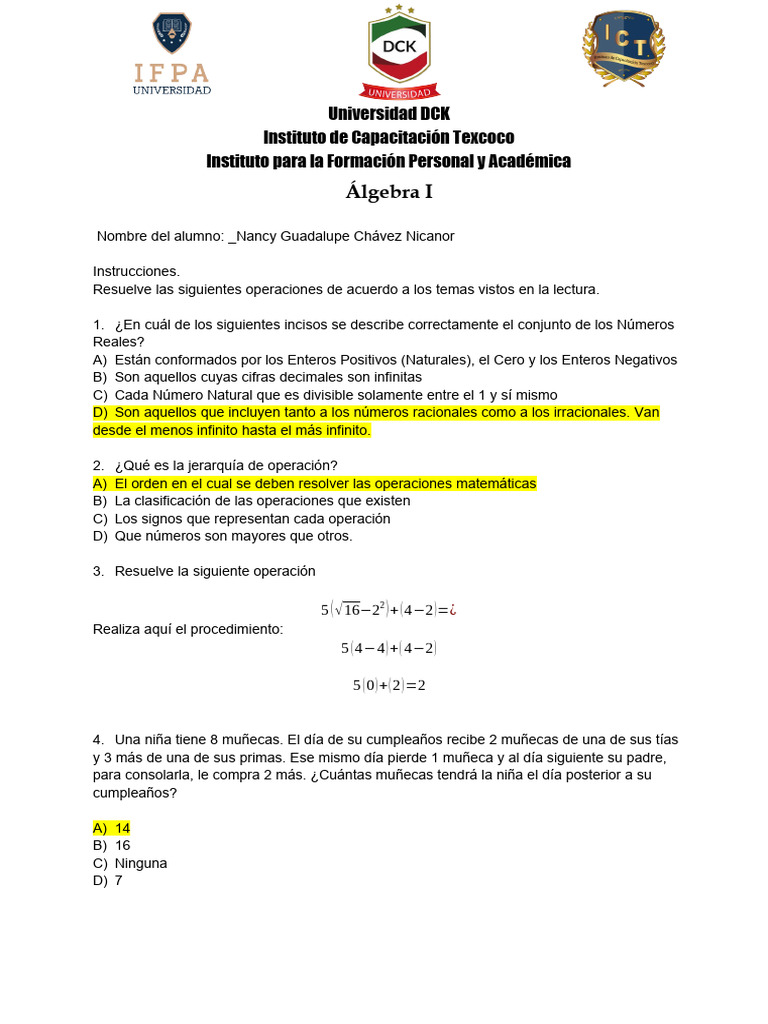 Ejercicios de Álgebra I para Estudiantes | PDF | Números | Entero