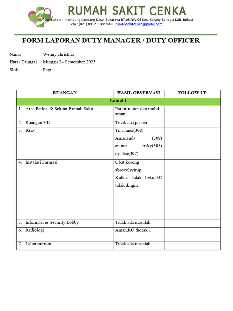 Form Laporan MoD 2023 ERLINA | PDF