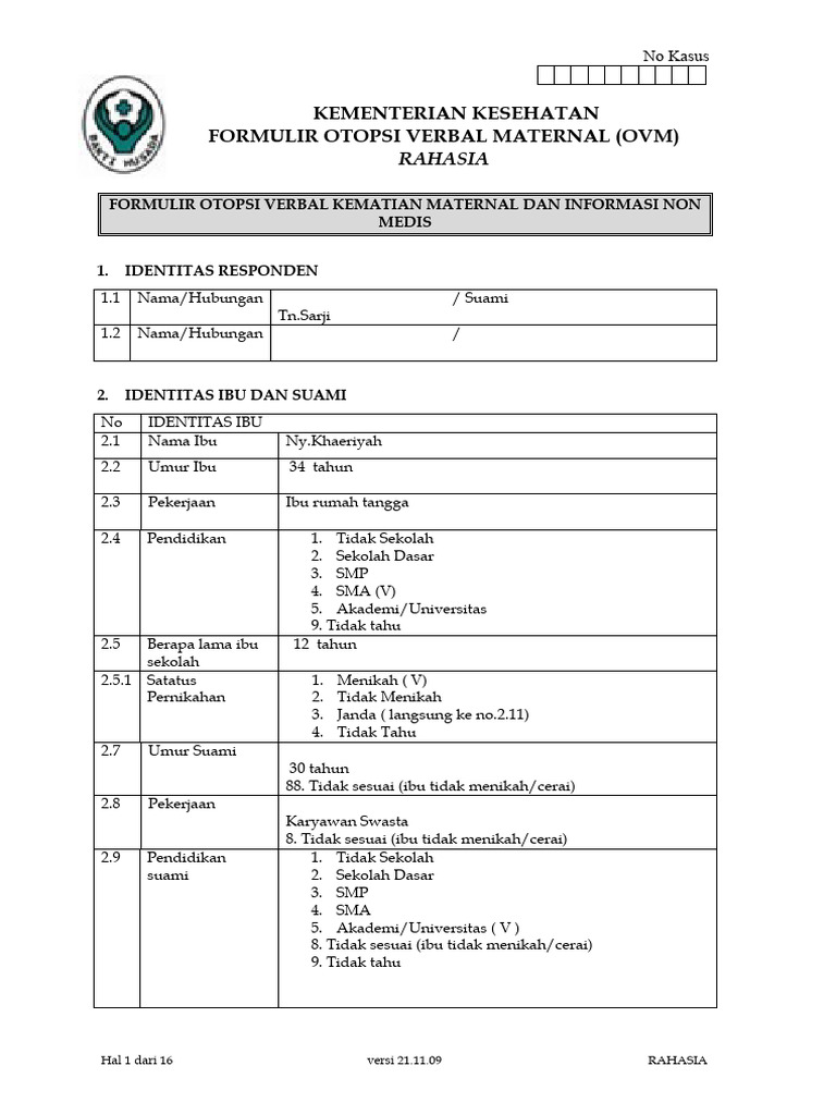 04 Formulir OVM Otopsi Verbal Maternal Terbaru 2022 | PDF
