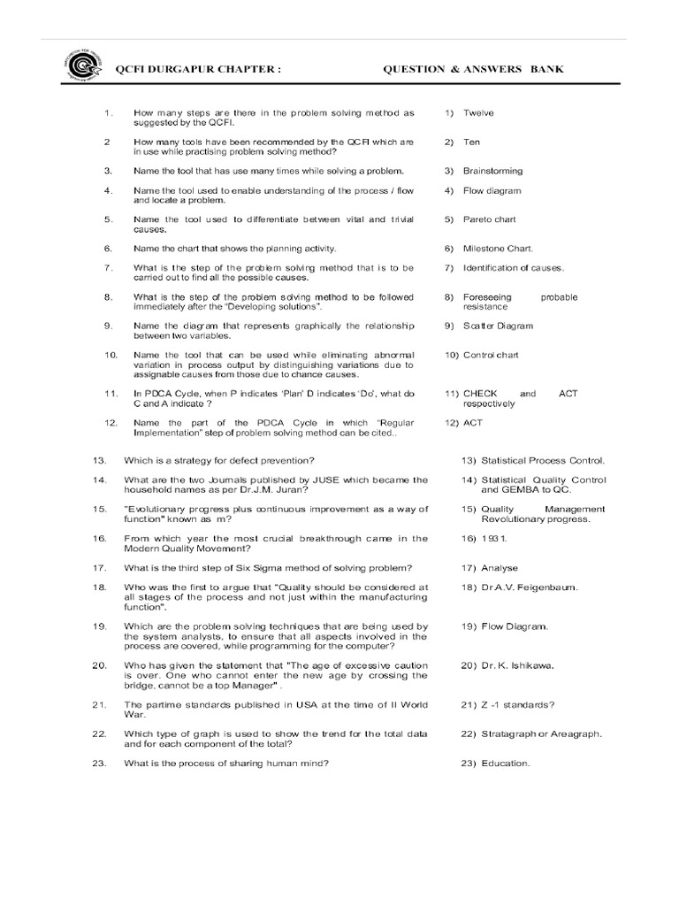 Quality Circle Question Answer - 258 Nos. | PDF