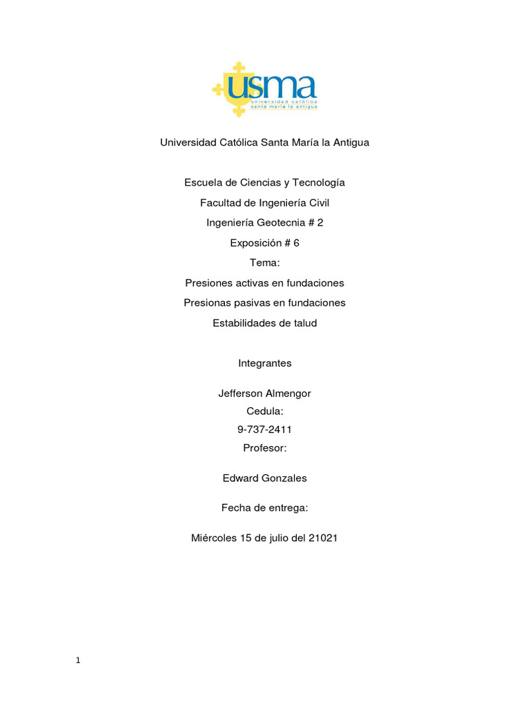 Tema No 6 Geotecnia # 2 Jefferson Almengor | PDF