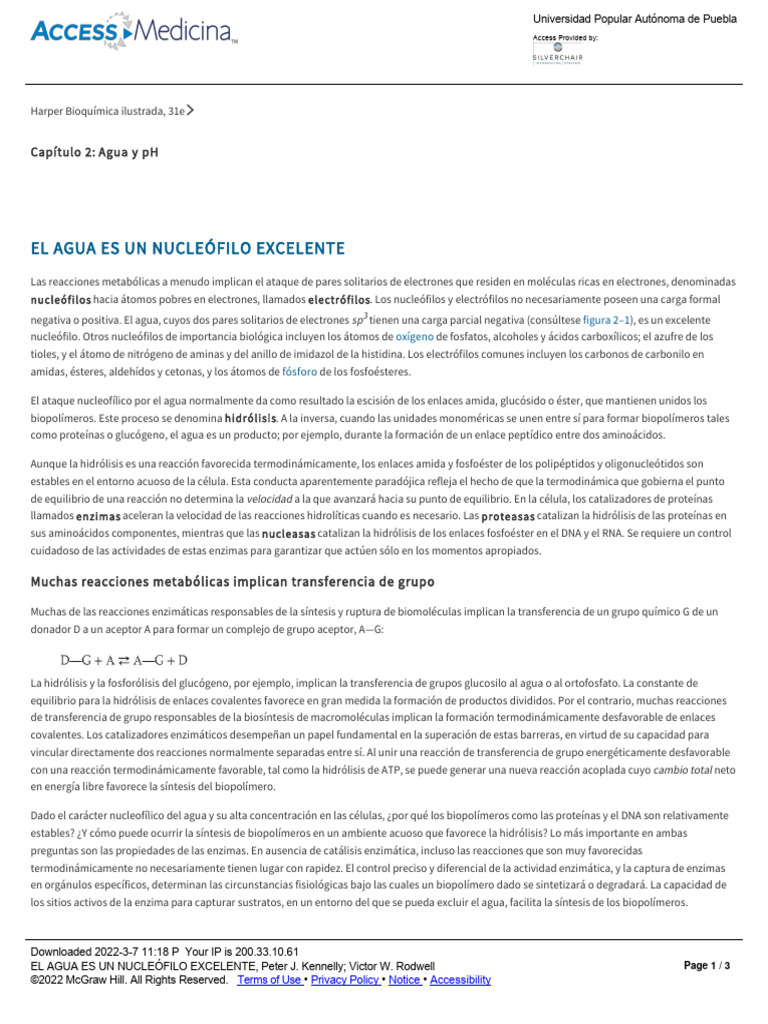El Agua como Nucleófilo en Reacciones | PDF | Enzima | Hidrólisis