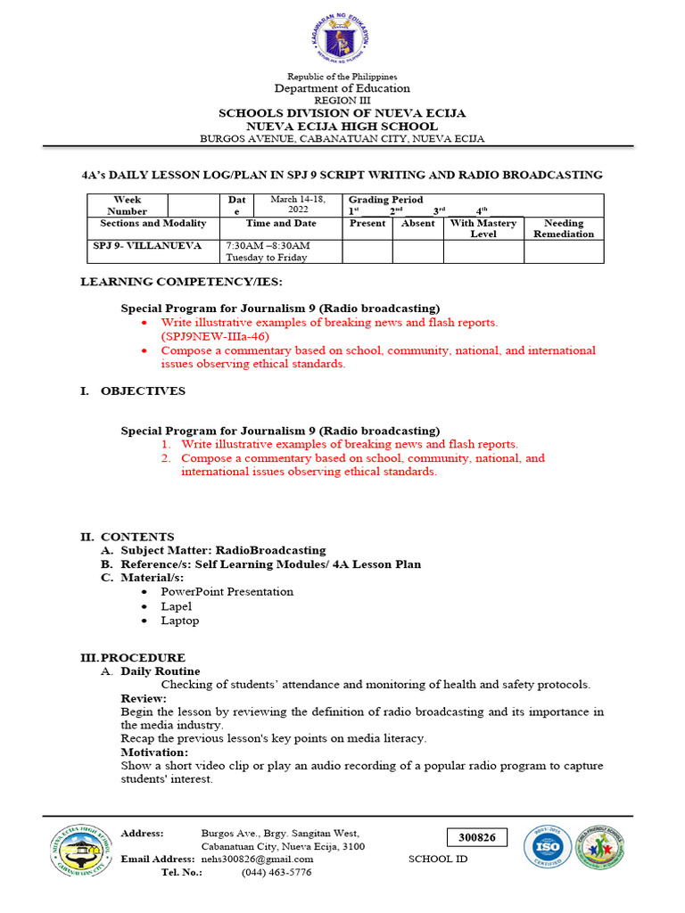 SPJ 9 DLL Template F2F | Download Free PDF | Broadcasting | Radio