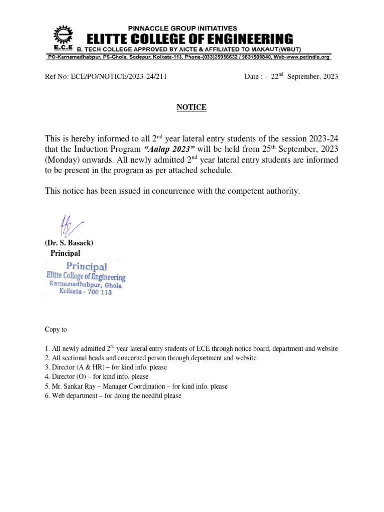 Induction Programme 2nd Year Lateral Entry Students | PDF