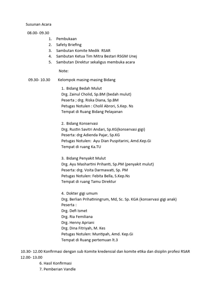 Susunan Acara Kredensial Dokter Gigi | PDF