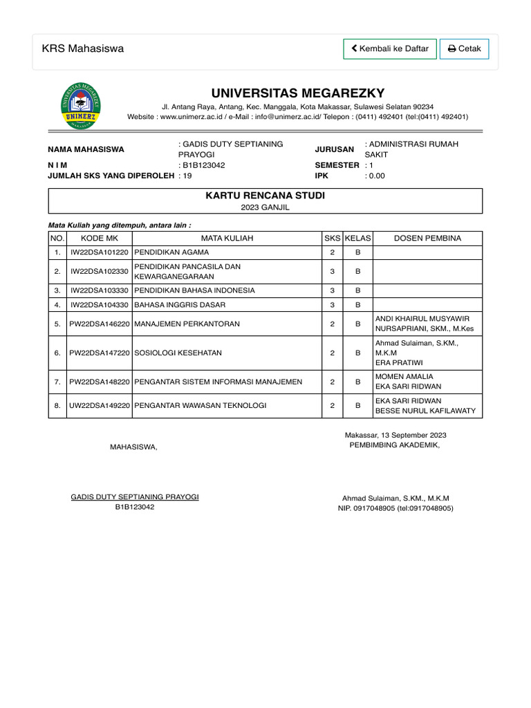 KRS Mahasiswa | PDF