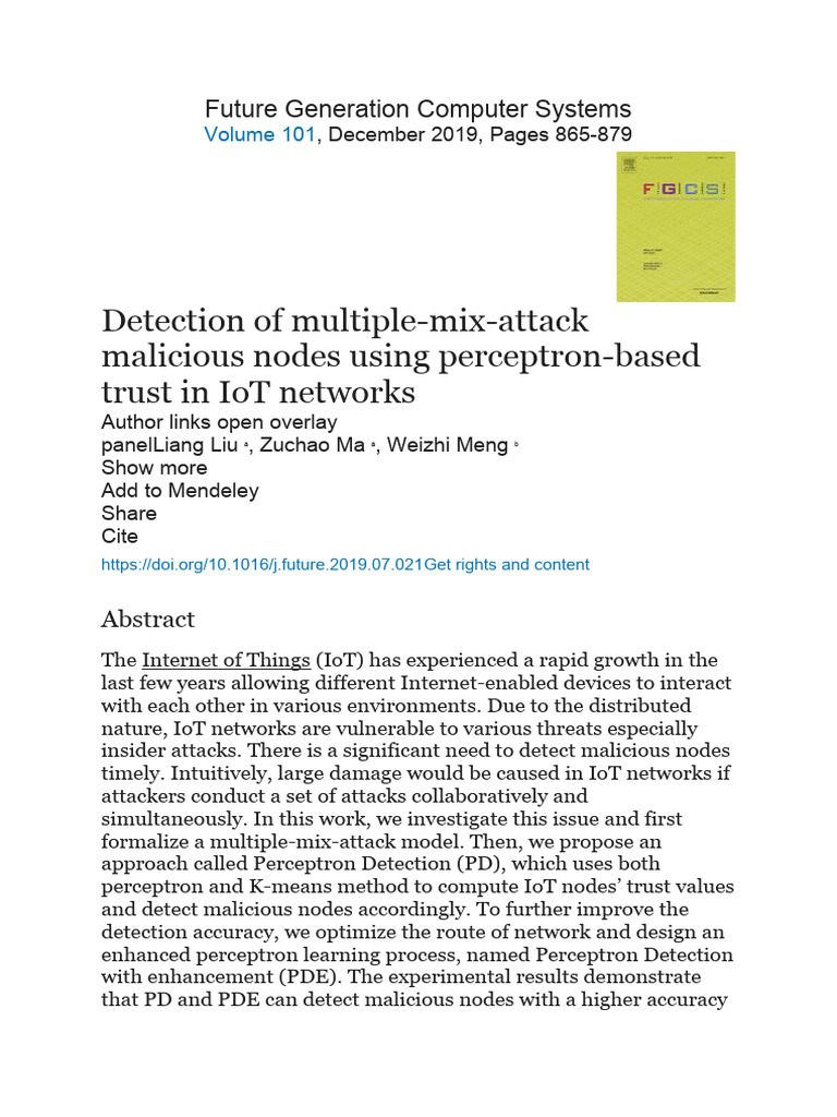 11 Detection Of Multiple Mix Attack Malicious Nodes Using Perceptron Based Trust In Iot Networks