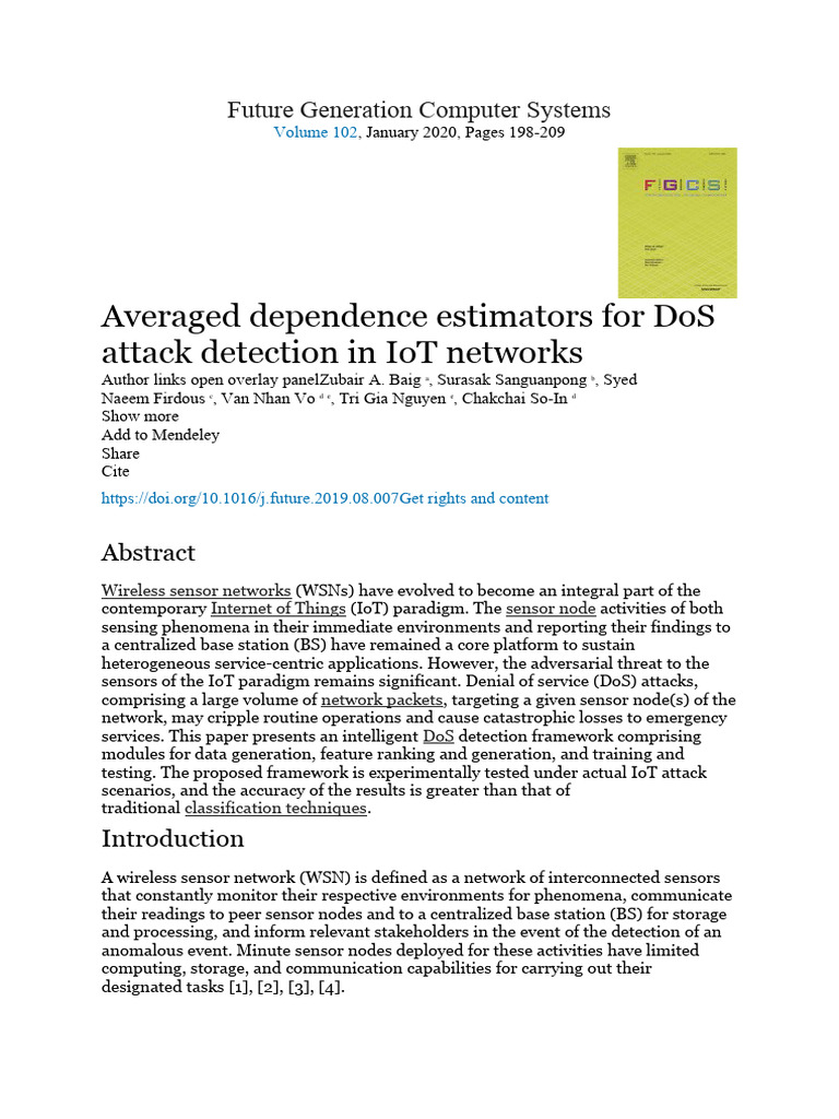 12 Averaged Dependence Estimators For Dos Attack Detection In Iot