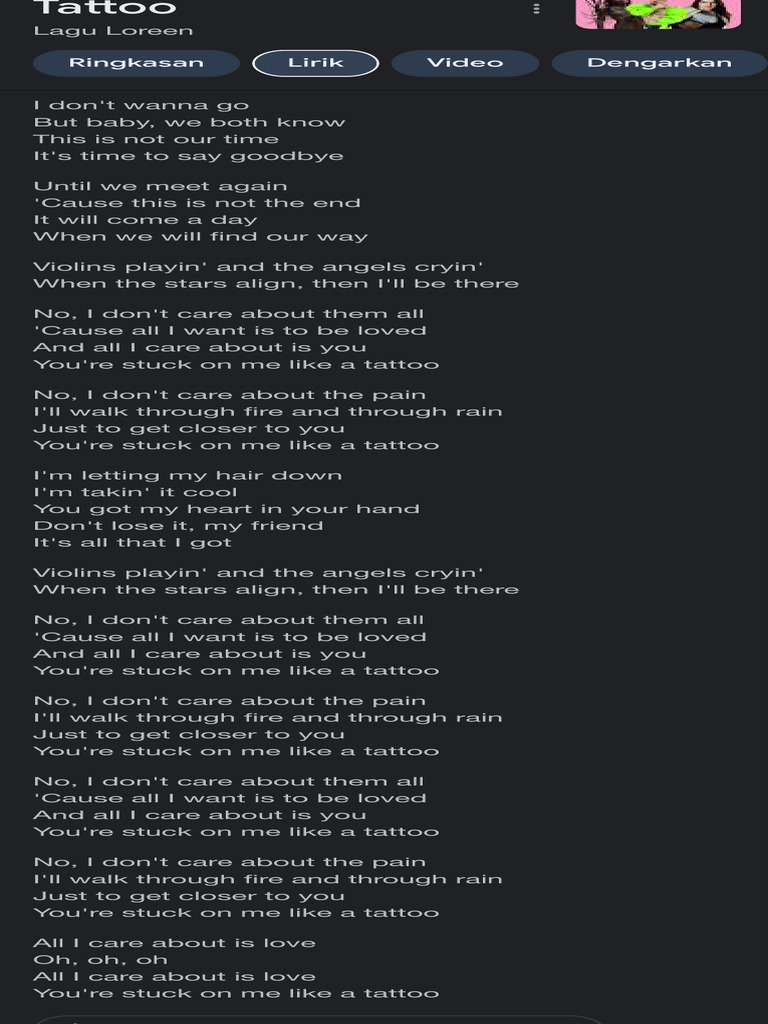 Tattoo Loreen Lyrics - Penelusuran Google PDF | PDF