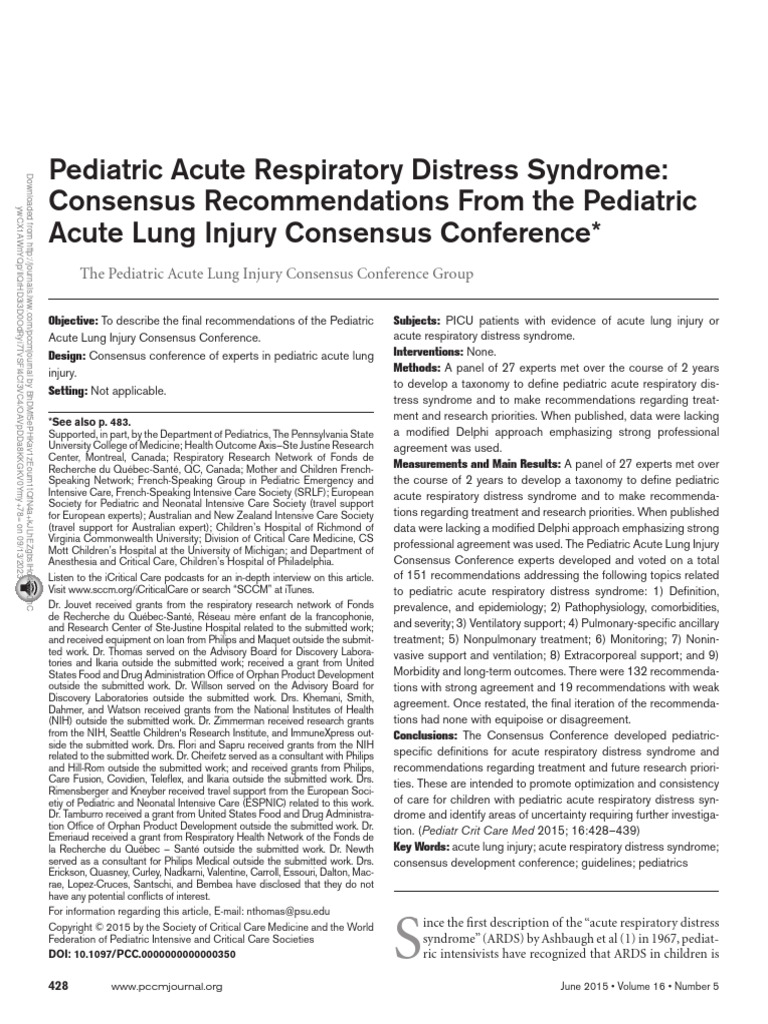 Pediatric Acute Respiratory Distress Syndrome .5 | PDF