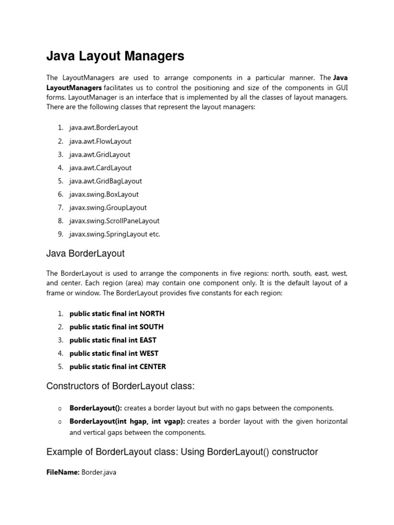 Java Layout Managers Pdf