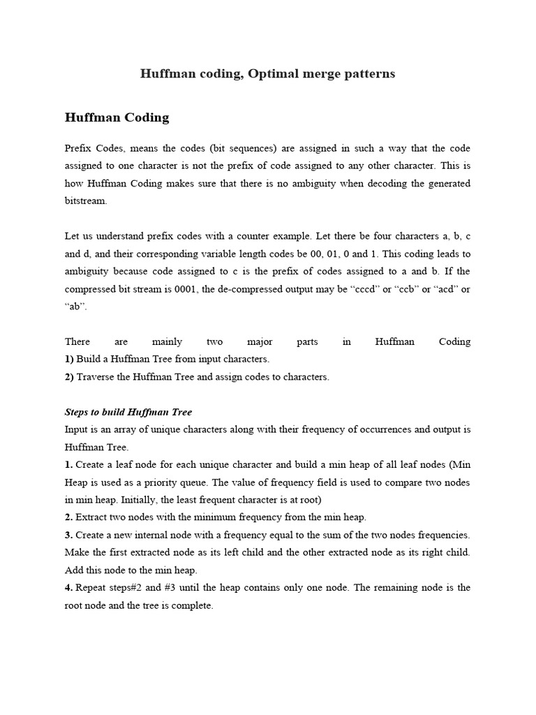 4.6 Huffman Coding, Optimal Merge Patterns. | PDF | Teaching Methods ...