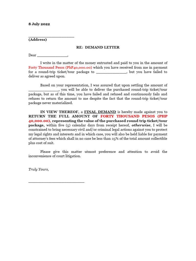 Demand Letter for Estafa Case | PDF