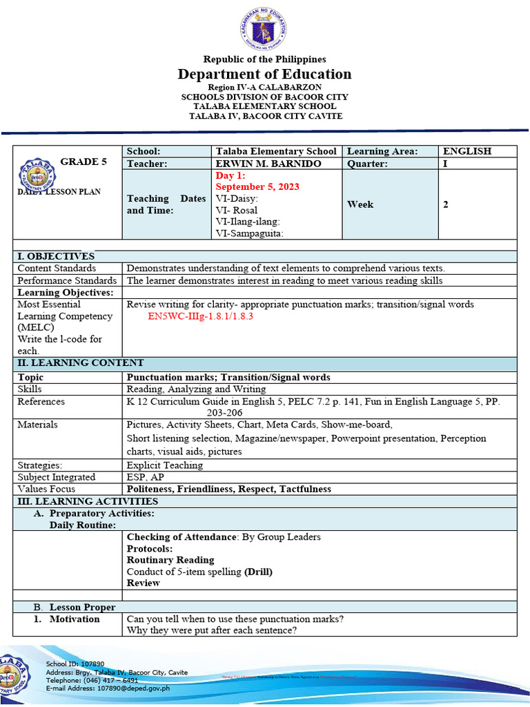 DLP English 6 090523 Day 2 Q1 W2 | PDF | Human Communication | Cognitive Science