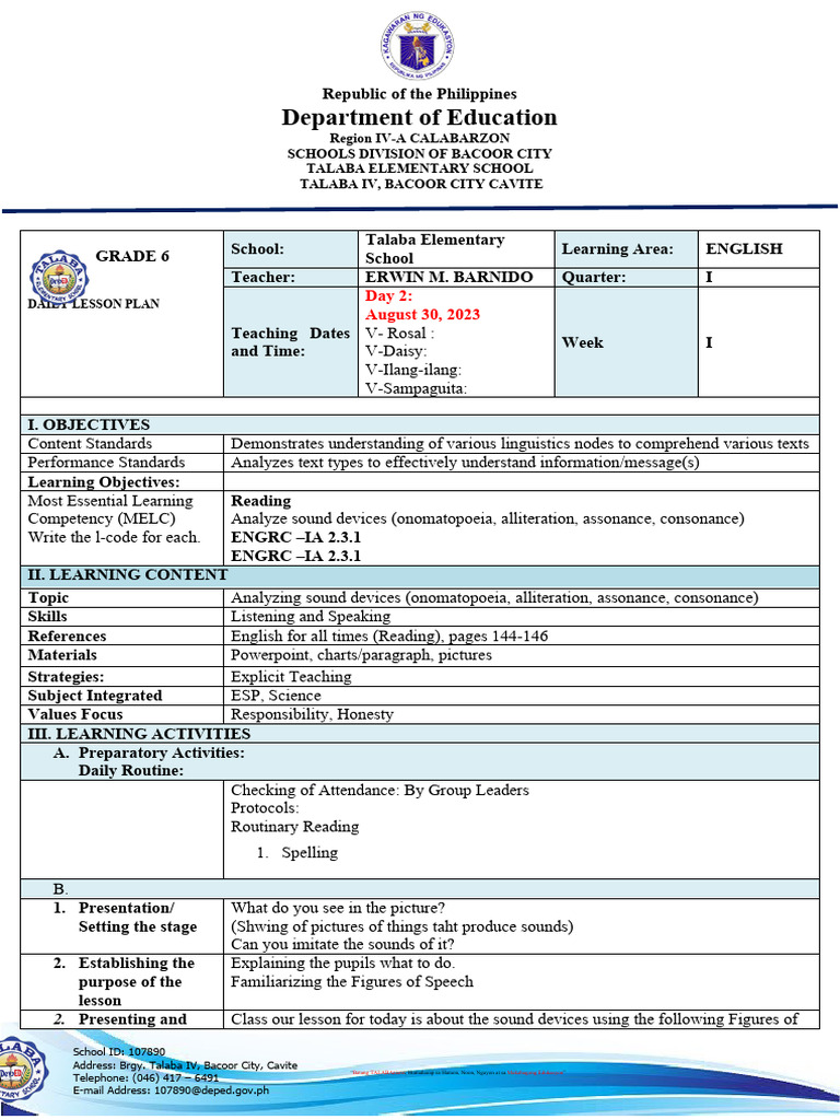 DLP-English-6-083023-Day-2-Q1-W1 | PDF | Human Communication | Linguistics