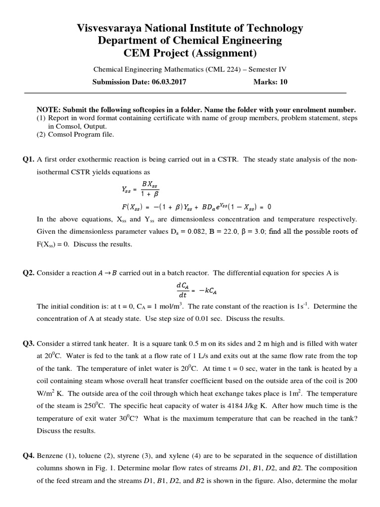 CEM Project: Chemical Engineering Analysis | PDF