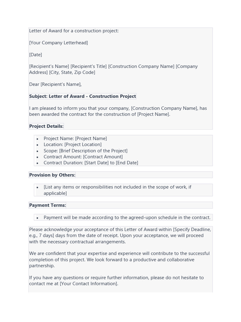 Construction Project Award Letter | PDF | Law