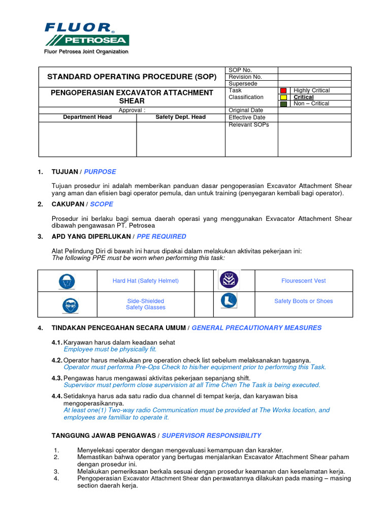 SOP Excavator Attachment Shear | PDF