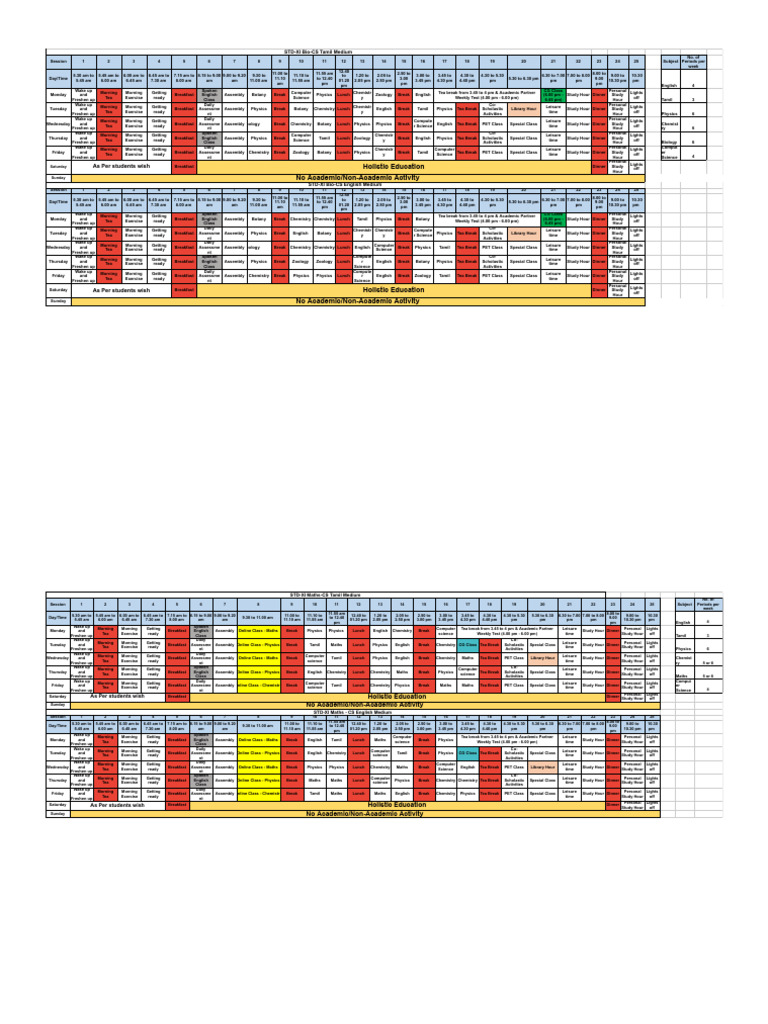 Academic Timetable - Revised | PDF
