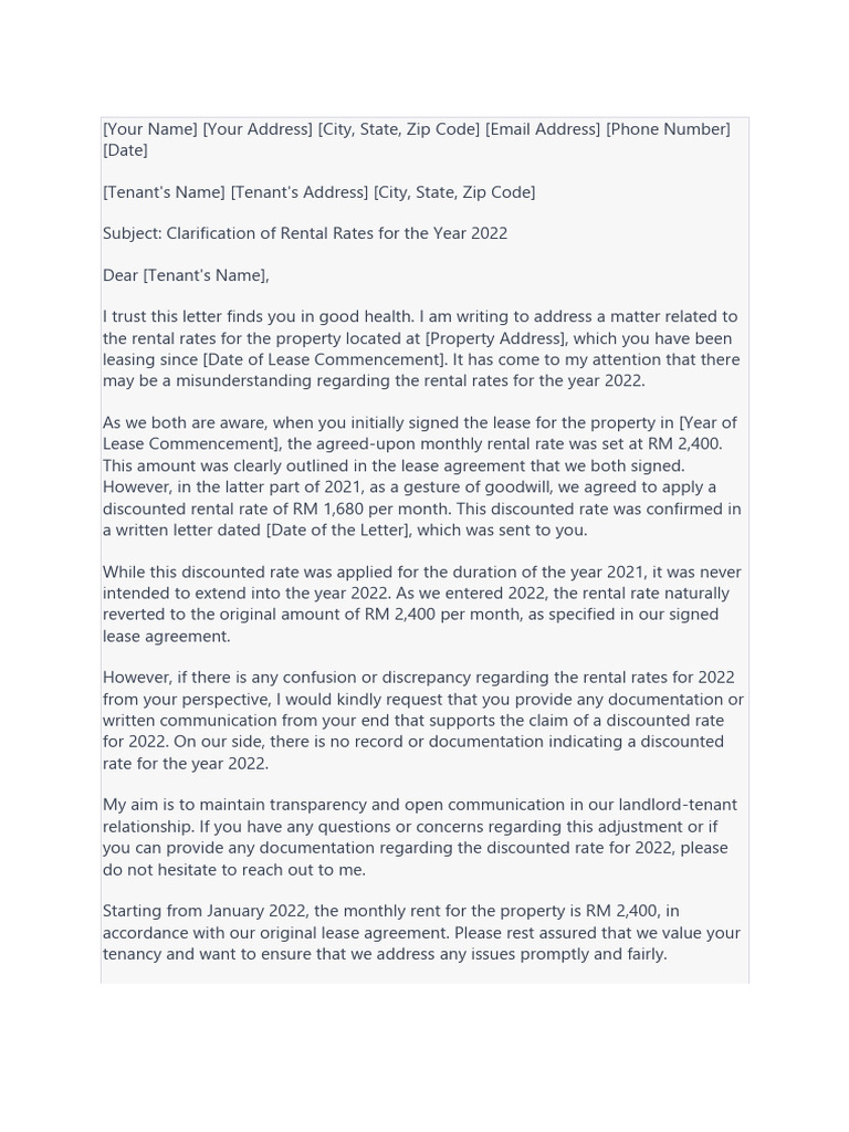 Rental Rate Letter | PDF | Lease | Leasehold Estate