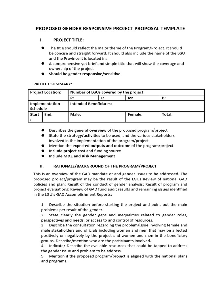 Proposed Gender Responsive Project Proposal Template | PDF | Risk | Violence