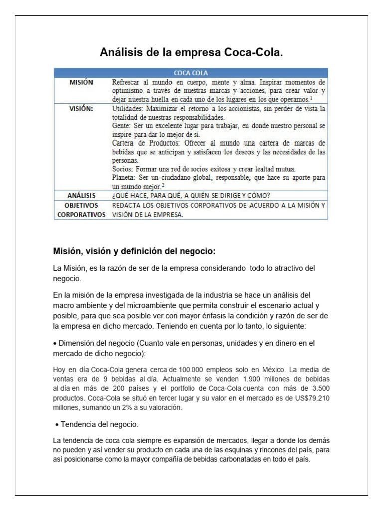 Análisis De La Empresa Coca Pdf Coca Cola Business