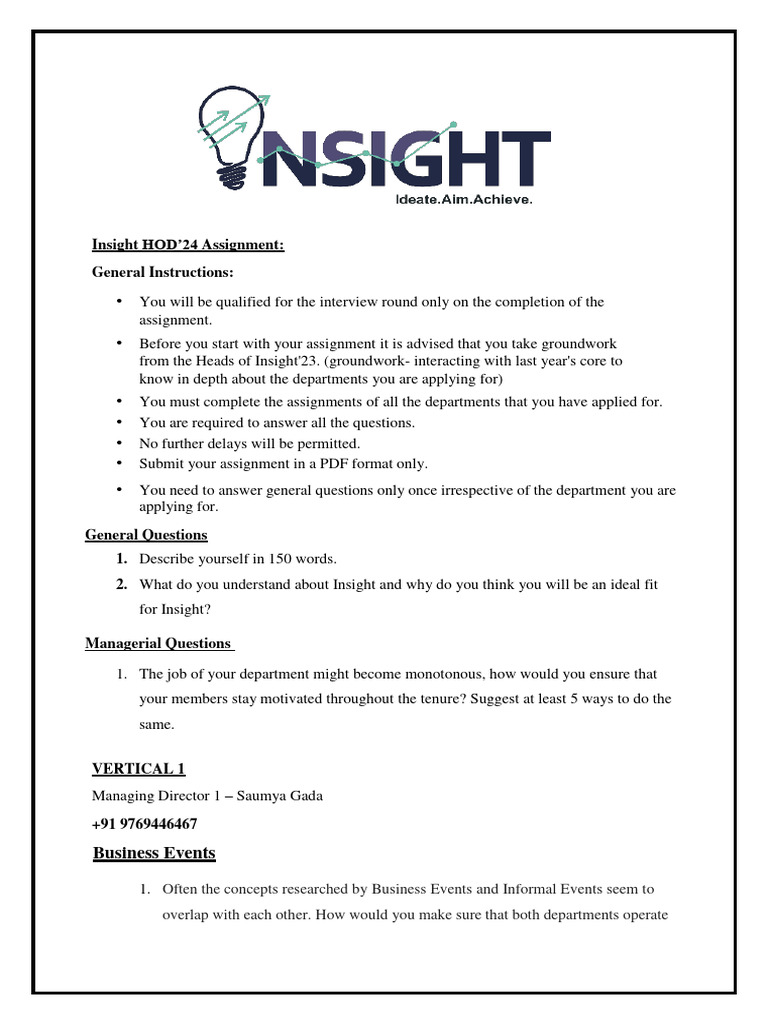 Insight'24 HOD Assignment | PDF | Concept