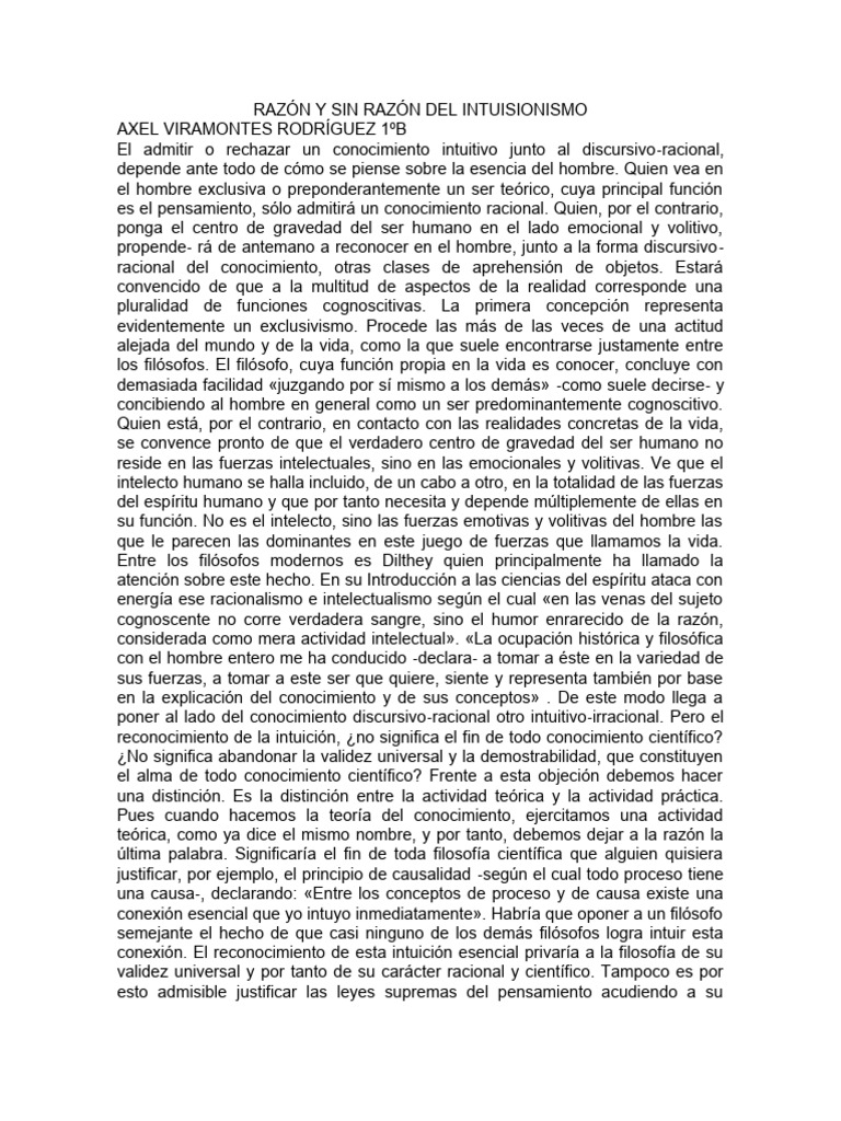 Intuicionismo: Conocimiento y Emoción | PDF | Conocimiento | Intuición