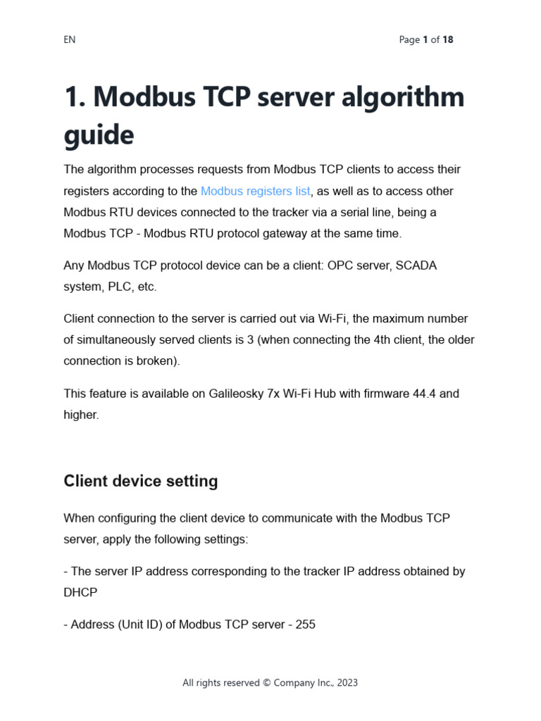Modbus TCP Server Algorithm Guide | PDF