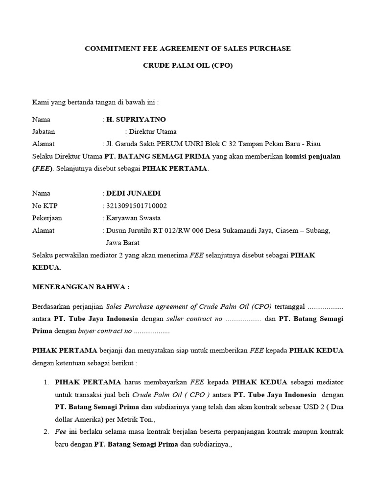 Agreement Fee TJI Dan Lisa | PDF