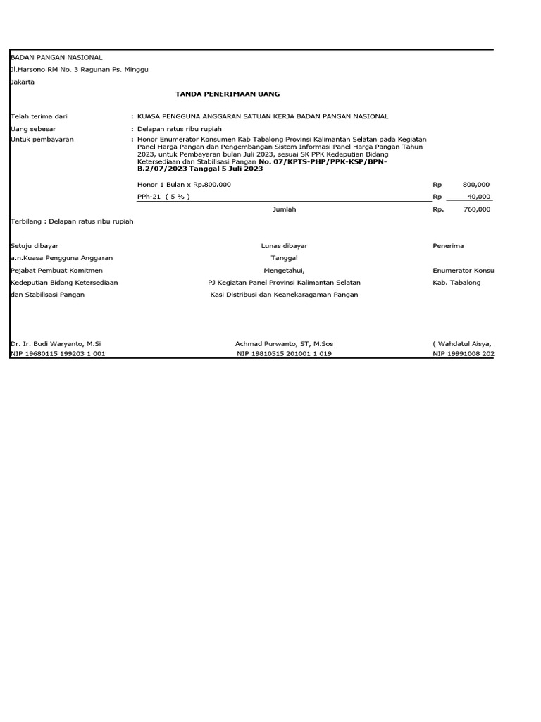 Honor Enumerator Kalimantan Selatan | PDF