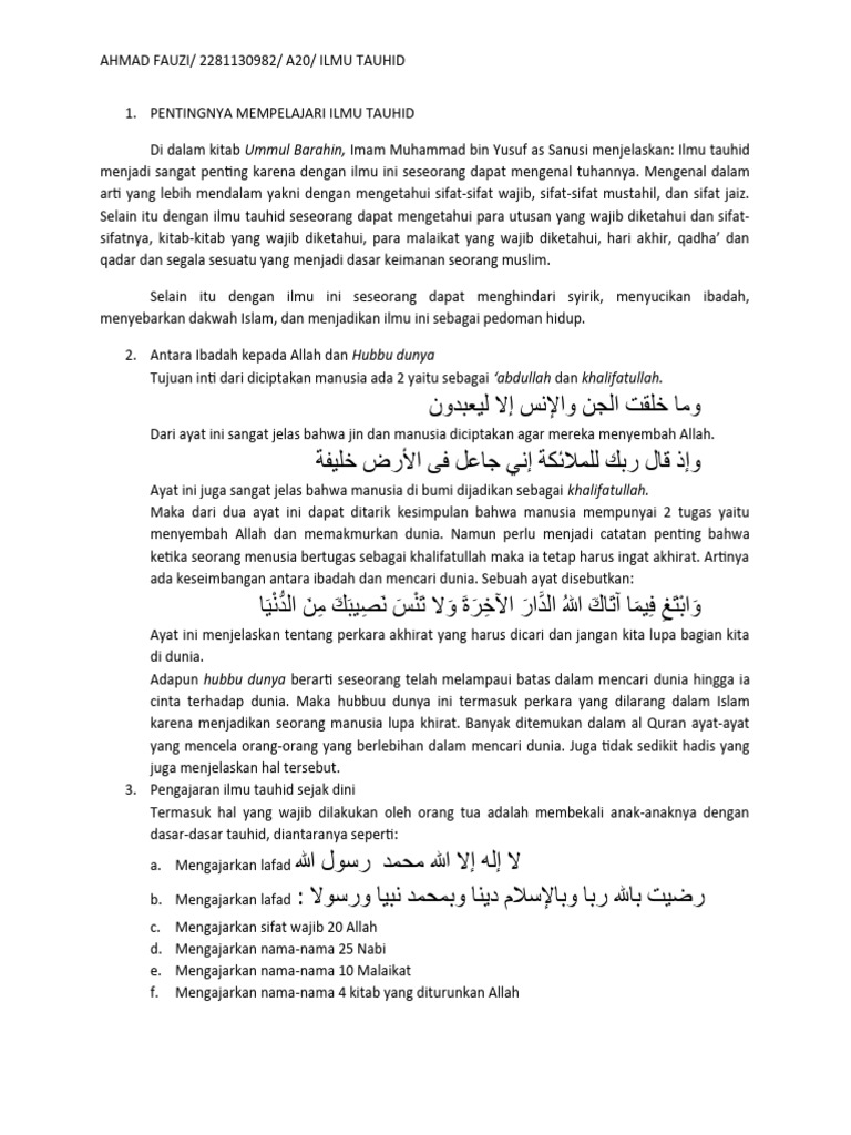 Ahmad Fauzi Ilmu Tauhid | PDF