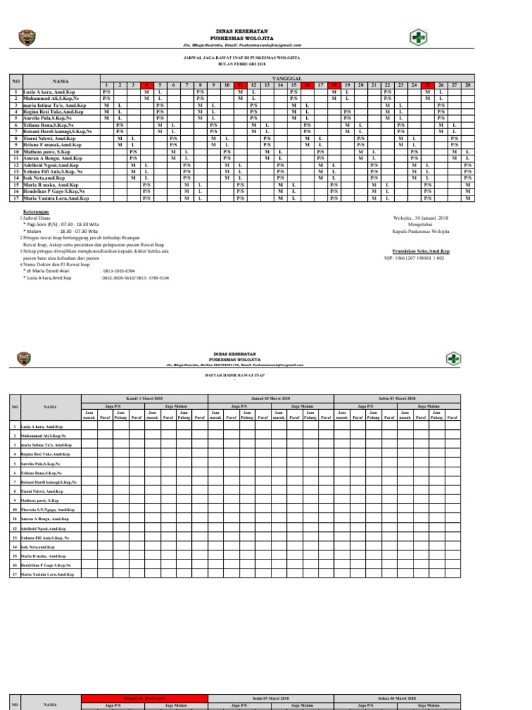 Absen Jadwal Jaga - Ranab Eus | PDF