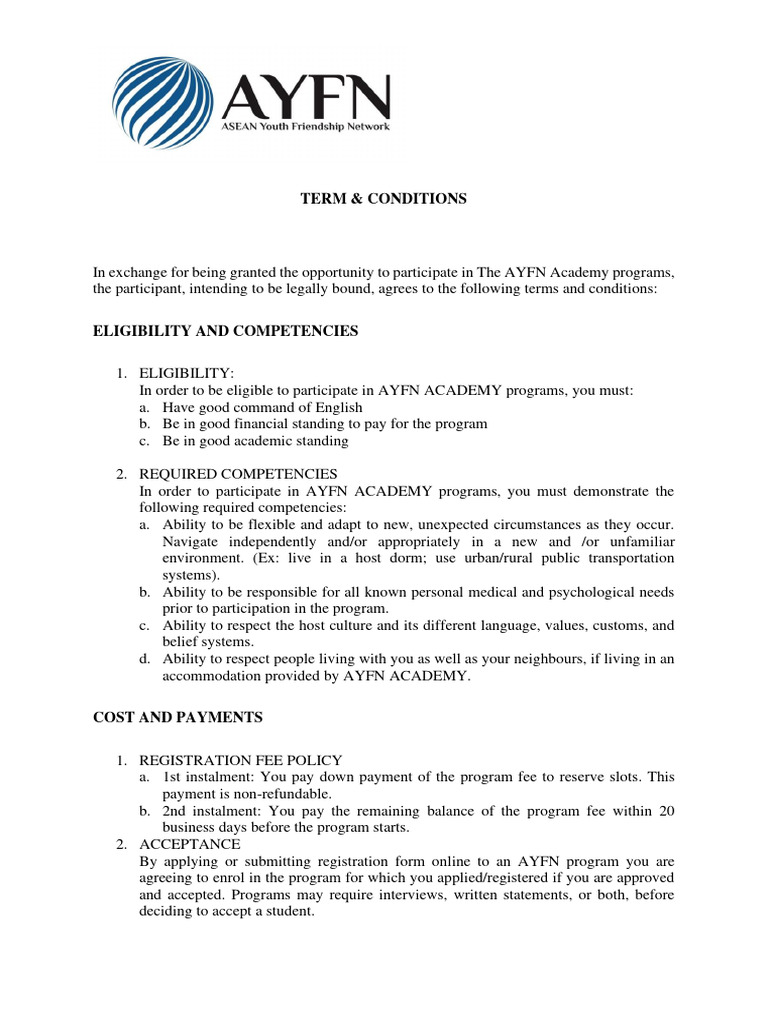 AYFN Academy Program Terms | PDF | Finance & Money Management
