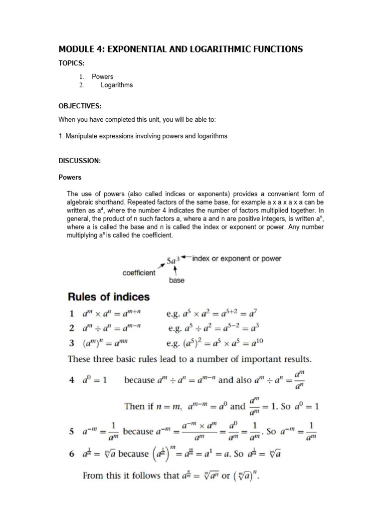 Module 4 - Exponential and Logarithmic Functions | PDF