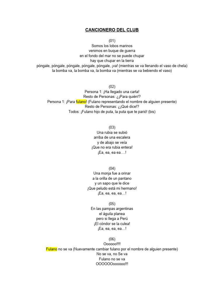 Cancionero Del Club | PDF