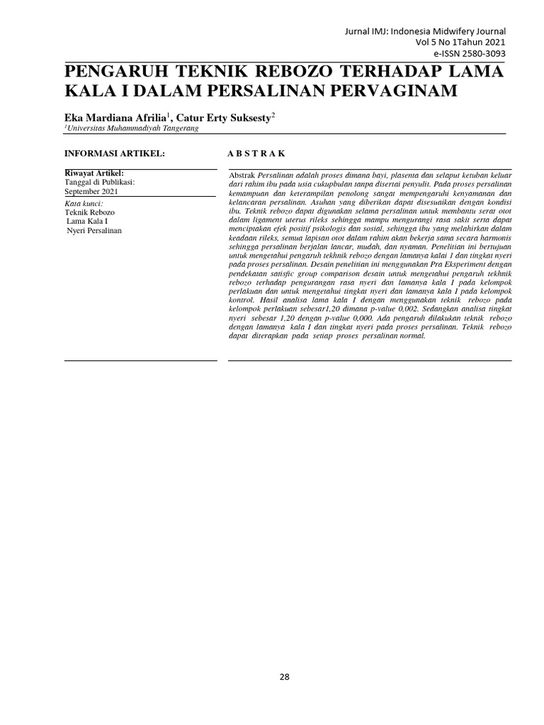 Manfaat Teknik Rebozo Terhadap Kemajuan Persalinan 1 | PDF