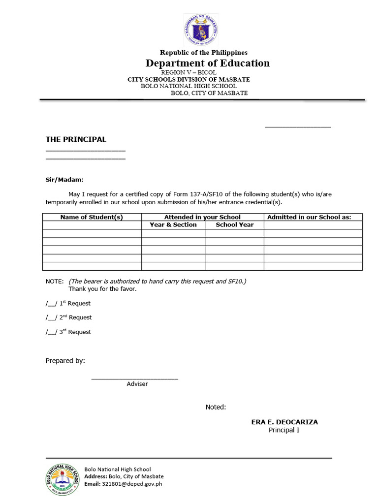 Letter of Request SF10 | PDF