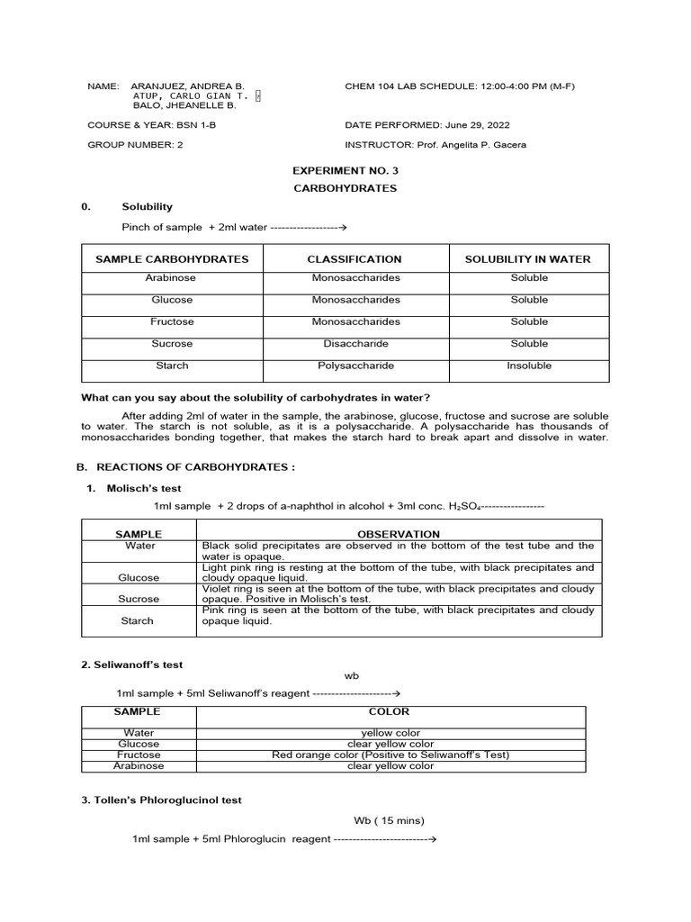 Group 2 - DATA SHEET CARBOHYDRATES | PDF