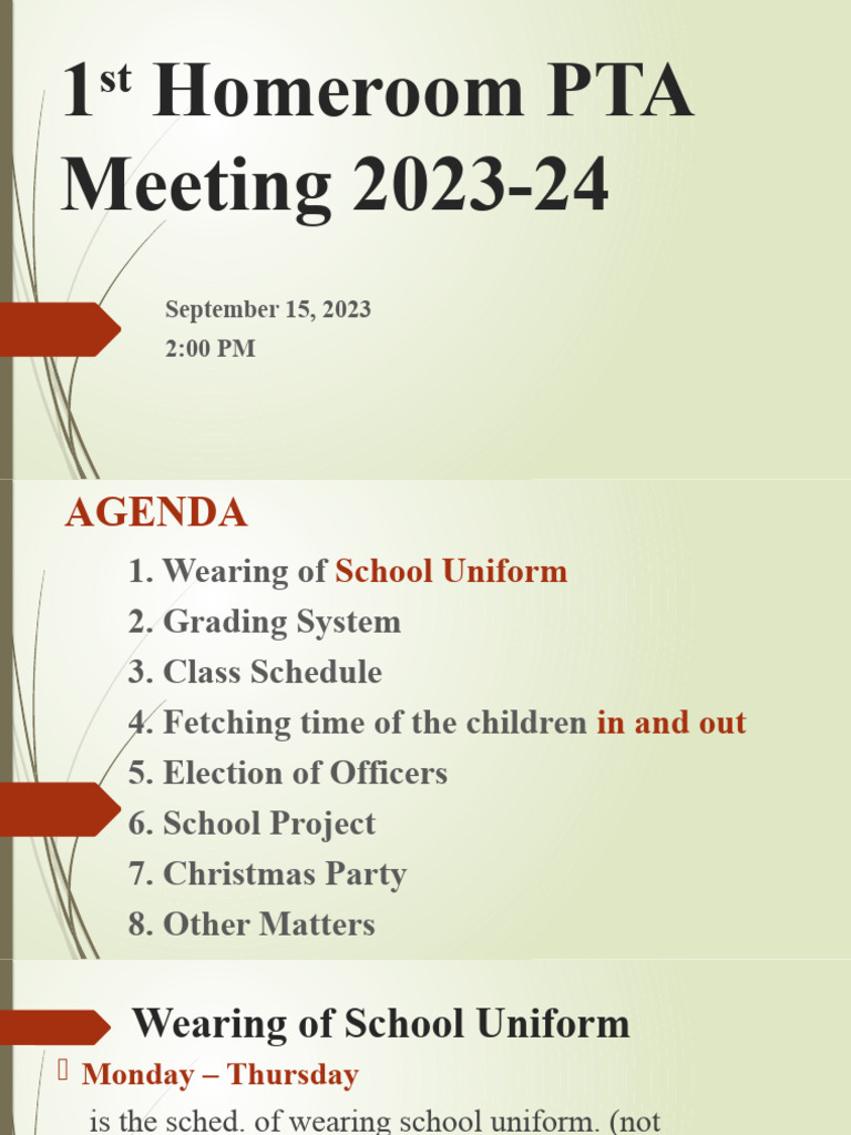 1st Homeroom PTA Meeting Agenda 2023 | PDF | Home & Garden