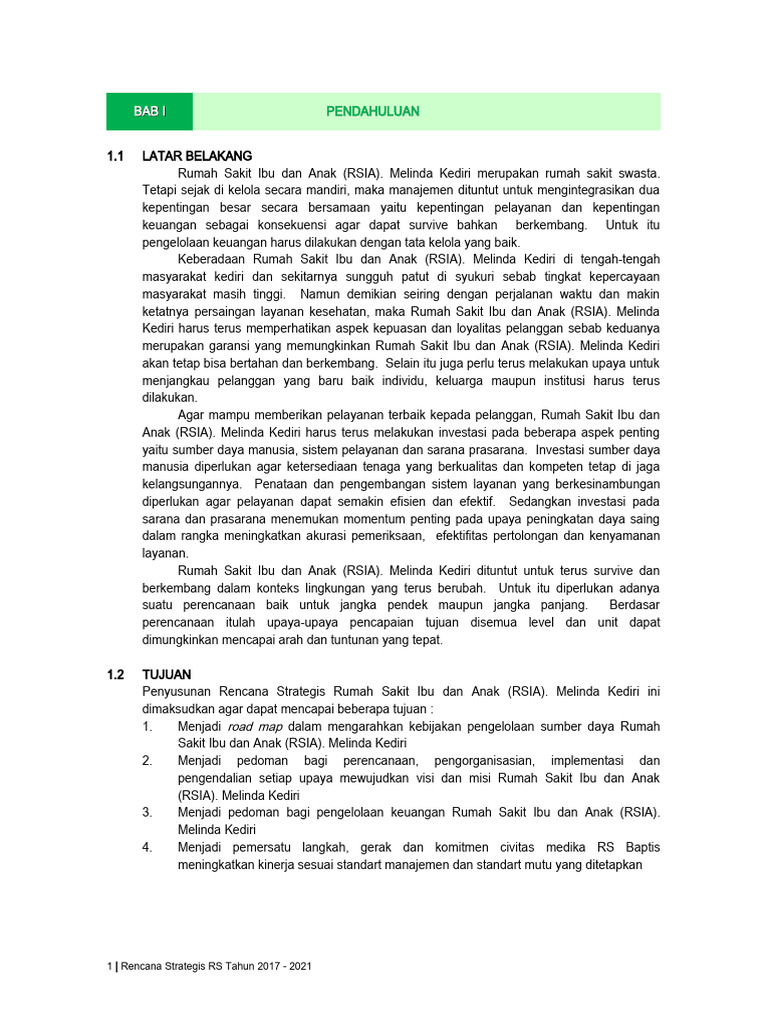 Contoh Renstra Tahun 2017 - 2021 | PDF
